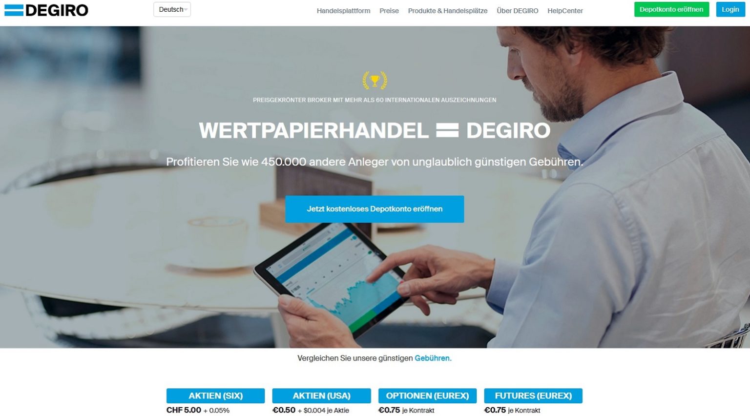 DEGIRO CH Depotkonto eröffnen und Login Screenshot - Brokervergleich